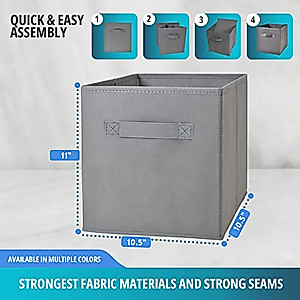 Klozenet 11 inch cube storage bins 8-pack, Fabric Collapsible Storage Bins Durable and Sturdy With Handle For Closet Shelves, Storage, Books, Cloth and Toys/ foldable Cubby Organizer, (Grey)