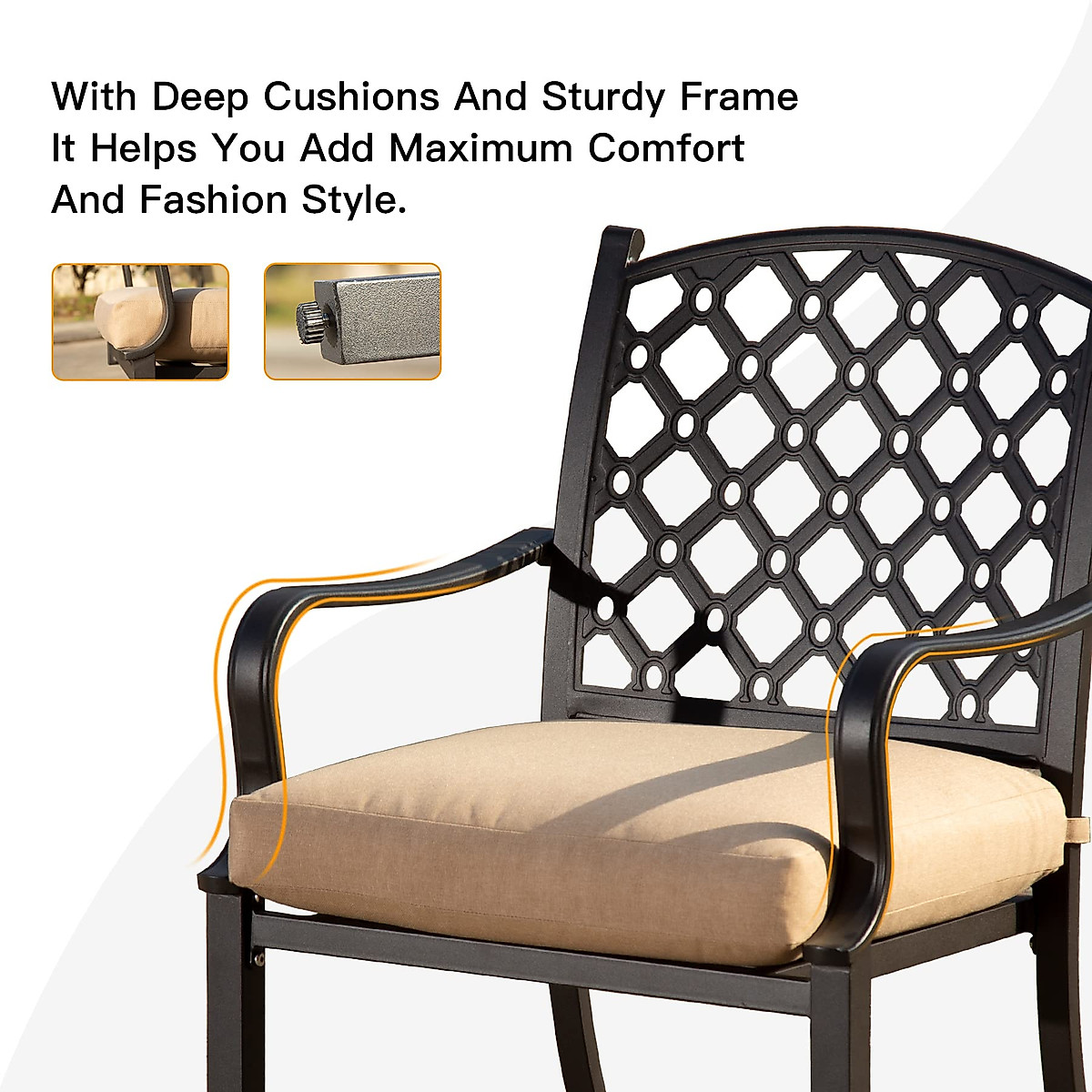 Domi Outdoor 7 pcs Patio Dining Set, Metal Dining Table, Swivel and Dining Chairs Conversation Set with Removable Beige Cushions for Garden Lawn Yard