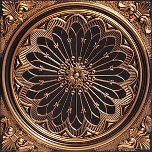 From Plain To Beautiful In Hours 238ag-24x24-25 Rose Window PVC 2' x 2' Lay-in or Glue-up Ceiling Tile, Pack of 25, Antique Gold, 25 Piece