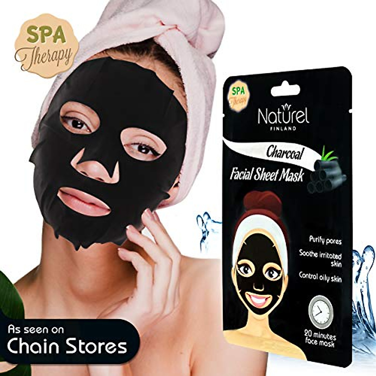 Korean Face Mask Sheet Charcoal Black Facial Mask for Oily Skin and Pores 6 pack