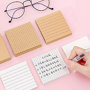 DzdzCrafts Kraft Paper and White Blank Lined Grids Pages 6-Packs 480 Sheets Sticky Notes Notepads Self-Stick Memo Pads