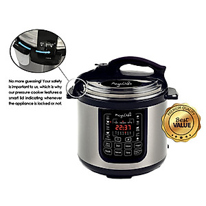 MegaChef MCPR120A 8 Quart Digital Pressure Cooker with 13 Pre-set Multi Function Features, Stainless Steel