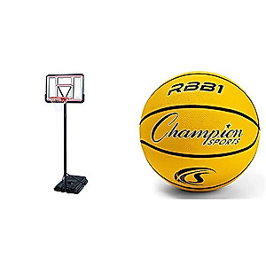 Lifetime Pro Court Height Adjustable Portable Basketball System, Red/White & Champion Sports Rubber Official , Heavy Duty - Pro-Style Basketballs, Premium Basketball Equipment (Size 7, Yellow)