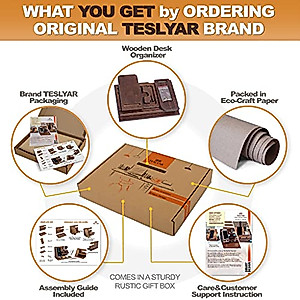 TESLYAR Wood Phone Docking Station Ash Key Holder Stand Watch Organizer Men Gift Husband Wife Anniversary Dad Birthday Nightstand Purse Father Graduation Male Travel Idea Gadgets (Brown)