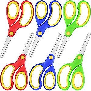 6 Pieces Left-Hand Scissors, Color Rubber and Plastic Scissors, Handmade Scissors, Stainless Steel Scissors, 5.12 x 2.36 inches, Blue, Green, Red