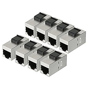 Uptell 8 Packs CAT 6a Keystone Jacks, RJ45 Couplers Female to Female Straight Shielded in-Line Cat6A Cable Network Ethernet Module Silver
