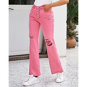 LookbookStore Womens Boot Cut Bottom Jeans Mid Rise Women Distressed Jeans Cut Out Flare Pants Fashion Jeans for Women Brillant White Size Large Fits Size 12 / Size 14