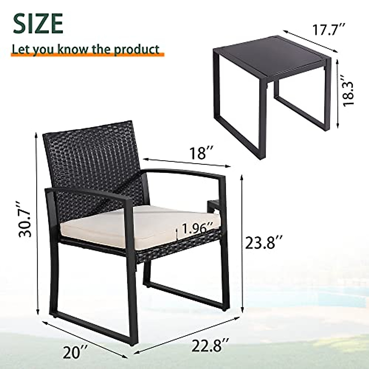 Shintenchi 3 Pieces Outdoor Patio Furniture Set, Modern Wicker Bistro Set, Conversation Rattan Chair of 2 with Coffee Table for Yard Porch Poolside Lawn(Beige Cushion)