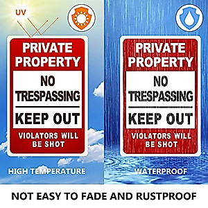 HANTAJANSS No Trespassing Sign Private Property Keep Out Warning Metal Sign, Retro Safety Tin Signs for Outdoors Use, Yard, Farm, Fence, Home