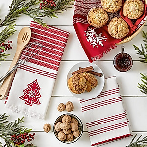 DII Nordic Christmas Collection Plaid & Stripes, Holiday Dish Towels, Kitchen Towel Set, 18x28, Red Stripes, 3 Count