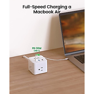 GONEO Power Strip with USB C Ports - 30W High-Speed Charging Station with 3 Outlets, 2 USB C Ports for iPhone 14/13 Series, 5 ft Extension Cord, Travel Home Office Cruise Essential