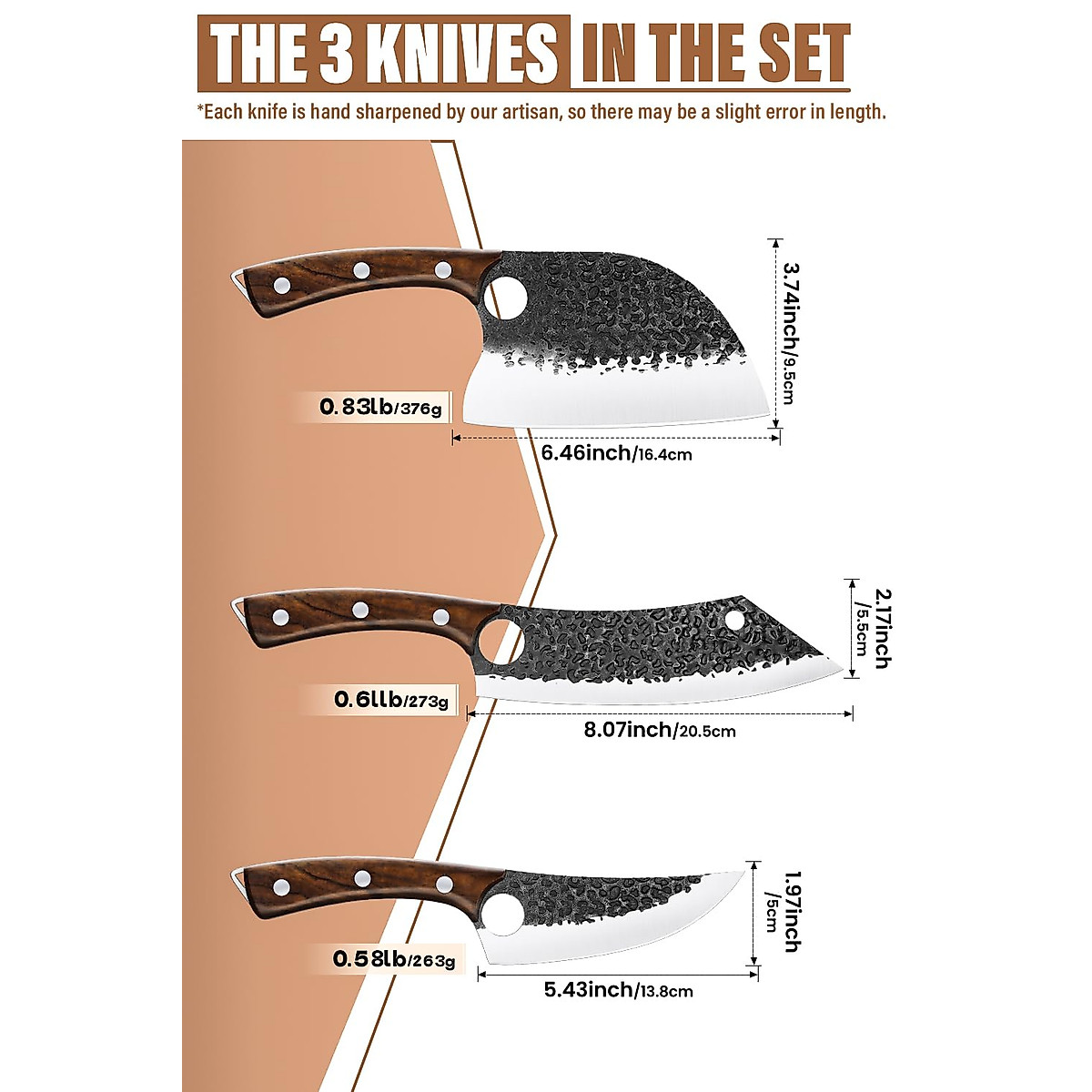 Purple Dragon 9 pcs Chef Knife Set, High Carbon Steel Hand Forged Meat Boning Carving Cleaver Butcher Knife with Accessories for Kitchen, BBQ Camping Knives Set with Roll Bag