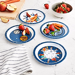 4 Piece Kid Space Themed Plate Set, 4 Plates With Different Designs, Lightweight & Shatterproof Toddler Feeding Set, Children Safe Kitchen Set, Fun Mealtime, LIttle Kid Dinner Plates