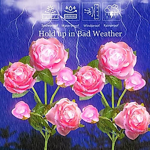 SmilingTown Solar Flower Lights Garden Decorations Outdoor Waterproof [Updated] 2 Packs 10 Pink Roses Solar Decorative Stake Lights for Patio Pathway Yard Lawn Decor Gifts
