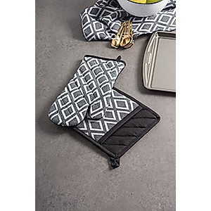 DII Black & White Diamond Collection Kitchen Essentials, Potholder Set, 2 Piece