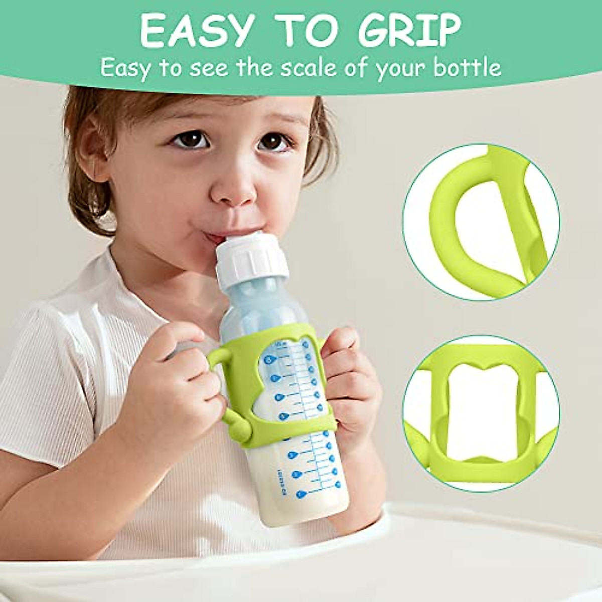 Aolso Silicone Baby Bottle Handles, 2PCS Bottle Handles, Baby Bottle Handles has Easy Grip Handles, Bottle Handles for 2.25" Diameter Baby Bottles and Straw Bottles(Blue/Green)