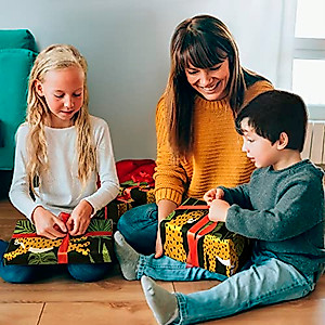 CENTRAL 23 Jungle Wrapping Paper - 6 Gift Wrap Sheets With Tag - Cheetah Wrapping Paper - Black and Gold - For Birthday Christmas Anniversary - Recyclable