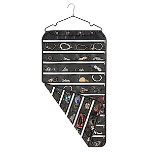 BB Brotrade Hanging Jewelry Organizer with Oxford Double Side 80 Zippered Storage Pocket (black)