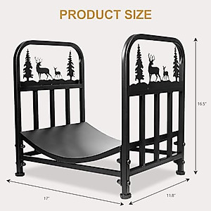 TOYSINTHEBOX Firewood Rack 17Inch Outdoor Log Holder Black Powder-Coated Steel Heavy Duty Wood Storage Accessory for Patio, Fireplace, Stove and Fire Pit with Christmas Elements