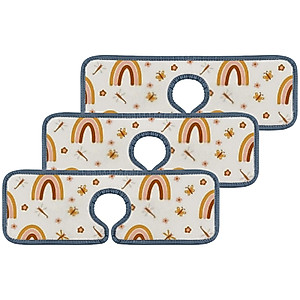 Kitchen Faucet Absorbent Mat 3 Pieces Boho Dragonflies Flowers Butterflies Faucet Sink Splash Guard Bathroom Counter and RV,Faucet Counter Sink Water Stains Preventer