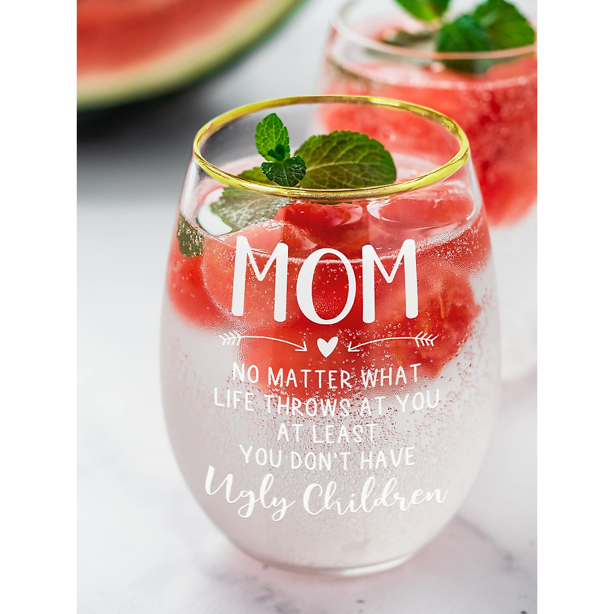NICKANE 12oz Mom Wine Glass with Gift Box as Christmas, Birthday Gifts for Mother, Women - Mom You Don't Have Ugly Children Mom Glass - Fun Mothers Day Gifts for Mom from Daughter, Son