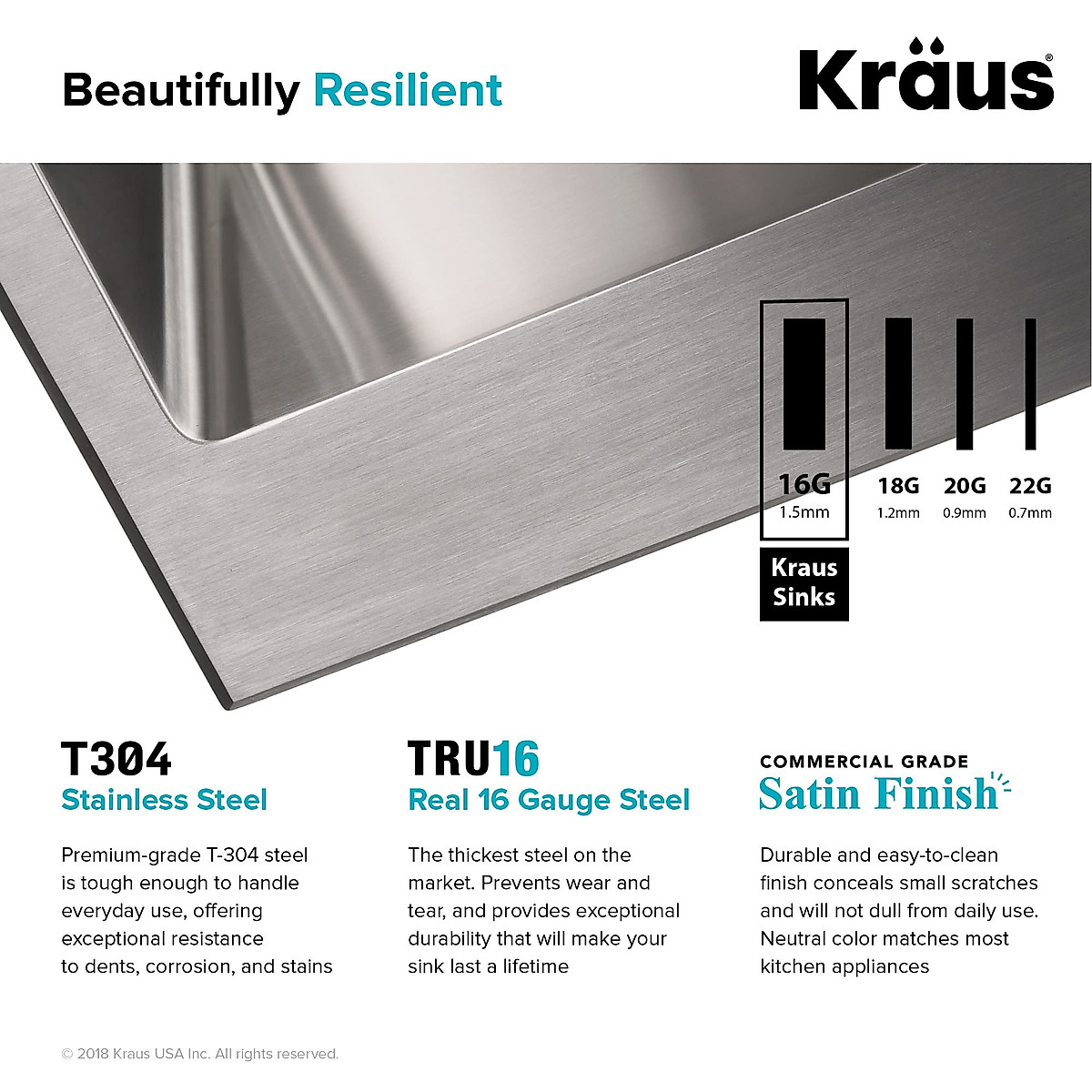 KRAUS 18 x 18 inch Standart PRO™ Drop-In Top Mount 16 Gauge Single Bowl 1-Hole Stainless Steel Kitchen Sink Set (5 Item Bundle: Sink, Bottom Grid, Drain Assembly, Drain Cap, Kitchen Towel), KHT301-18
