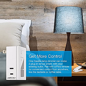 Lutron Caséta Smart Lighting Lamp Dimmer and Pico Smart Remote Kit, with Pico Wall Plate Bracket