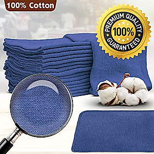 Nabob Wipers Auto Mechanic Shop Towels 25 Pack Shop Rags 100% Cotton Size 14"x14" Commercial Grade (25 Pack, Blue)