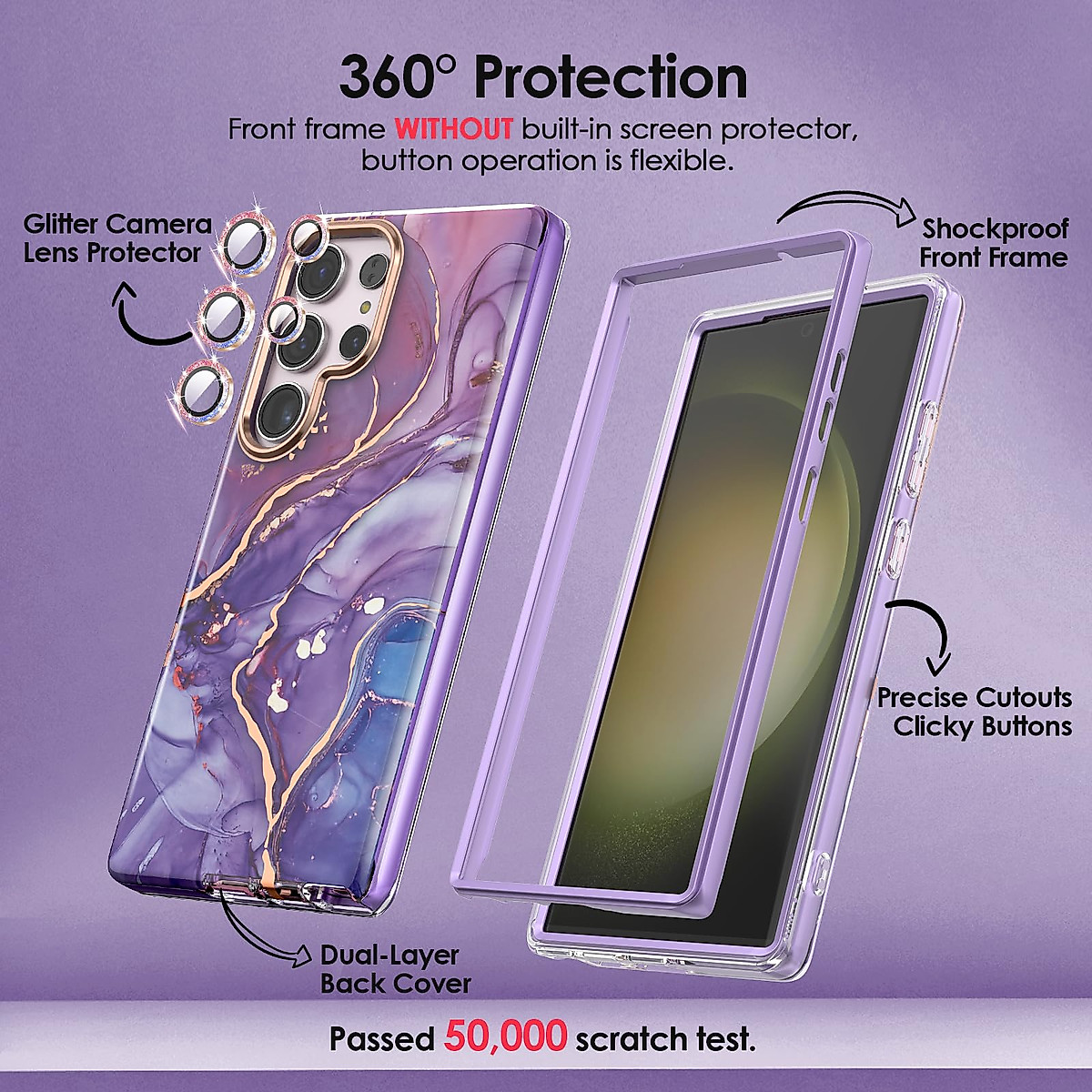 Chvelop Compatible with Samsung Galaxy S23 Ultra 5G Case 6.8'', Slim Stylish Protective Case, 360° Protection, [No Built-in Screen Protector] [Camera Lens Cover]-River/Purple
