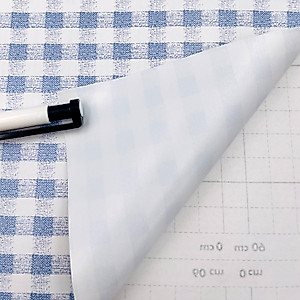 LoveFaye Mediterranean Style Furniture Paper Blue-White Gingham Countertop Door Sticker Shelf Liner 17.7inch by 9.8 Feet