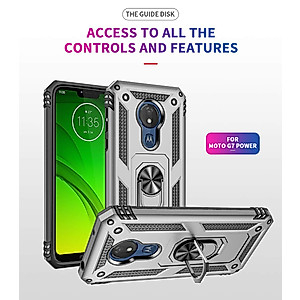 Military Grade Drop Impact for Motorola Moto G7 Power Case Moto G7 Supra Case 360 Metal Rotating Ring Kickstand Holder Magnetic Car Mount Armor Shockproof Case for Moto G7 Power Phone Case (Black)