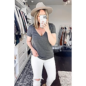 Beyove Women's Classic-Fit Short-Sleeve V-Neck T-Shirt, Multipacks White Grey