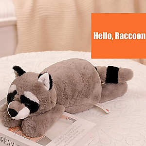 ELAINREN Lifelike Brown Raccoon Stuffed Animal Furry Coon Plush Toy Pillow Super Soft Zoo Raccoon Plushies Doll Gifts/23.6''
