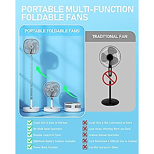 Portable Foldable Fan for Travel, Esemoil 8" Oscillating Rechargeable Fan with Remote, 10800mAh Rechargeable Folding Standing Table Fan with 4 Speeds, Floor Pedestal Fan for Bedroom Office Travel Camp