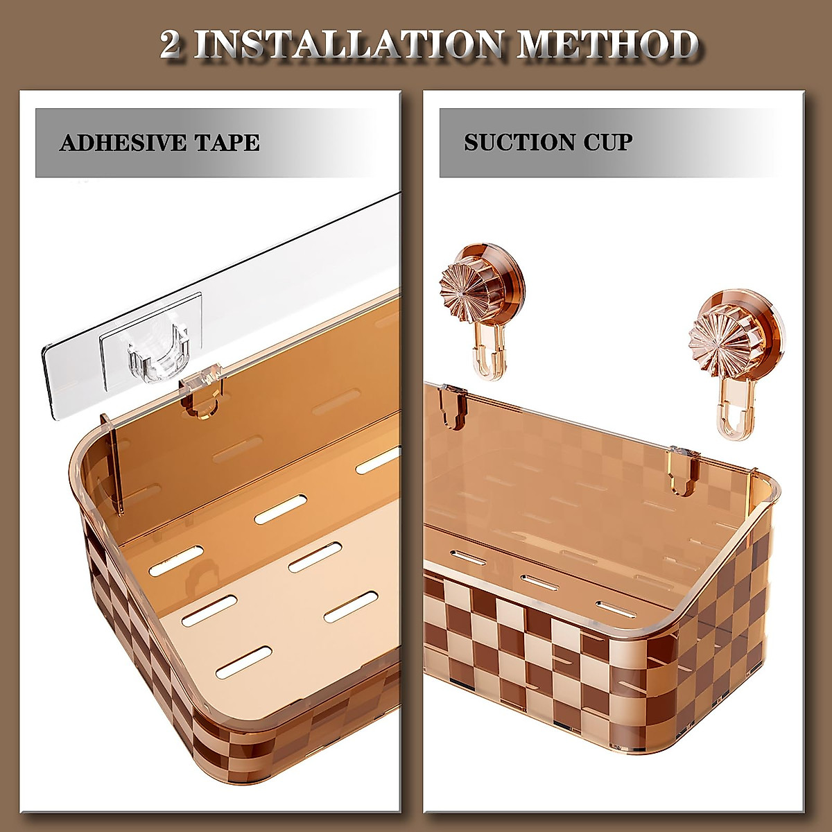 Lae Nuvole 2 Pack Suction Cup Shower Caddy Wall Mount Bathroom Organizers and Storage, Plastic Shower Caddy Adhesive Shower Organizer for Wall, Clear (Transparent)