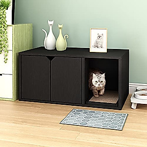 WAY BASICS Cat Litter Box Enclosure Pet House - Odor Control Modern Furniture (Tool-Free Assembly) Black
