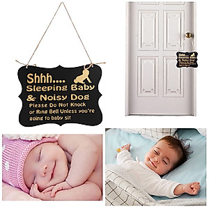 Baby Sleeping Sign for Front Door, Shhh Sleeping Baby Door Sign, Do Not Disturb Sign, Porch Door Hanger Sign Baby Room Hanging Decorative Sign Wooden Plaques Please Do Not Knock or Do Not Ring Bell