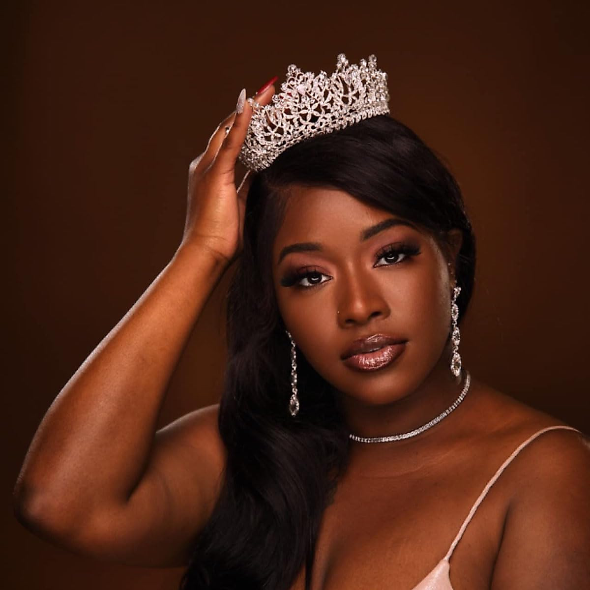 S SNUOY Rose Gold Crown for Women Full Round Queen Crowns Crystal Tiaras for Crown Rhinestone Bridal Headband Pageant Prom Wedding Hair Jewelry