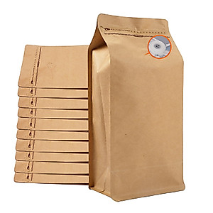 Coffee Bags with Valve (50 PCS,16oz/1lb) Kraft Paper High Barrier Aluminum Foil Flat Bottom Standing Coffee Beans Storage Packaging Bags,Reusable Heat Seal Side Zipper Pouches for Small Business&Home