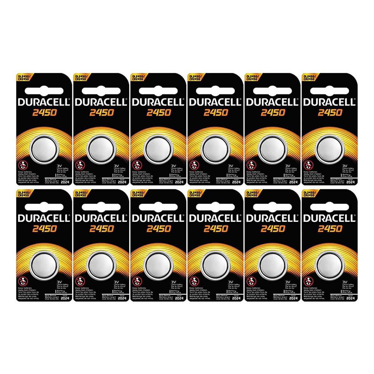 12-Pack Duracell 2450 Batteries 3.0 Volt Lithium Coin Button
