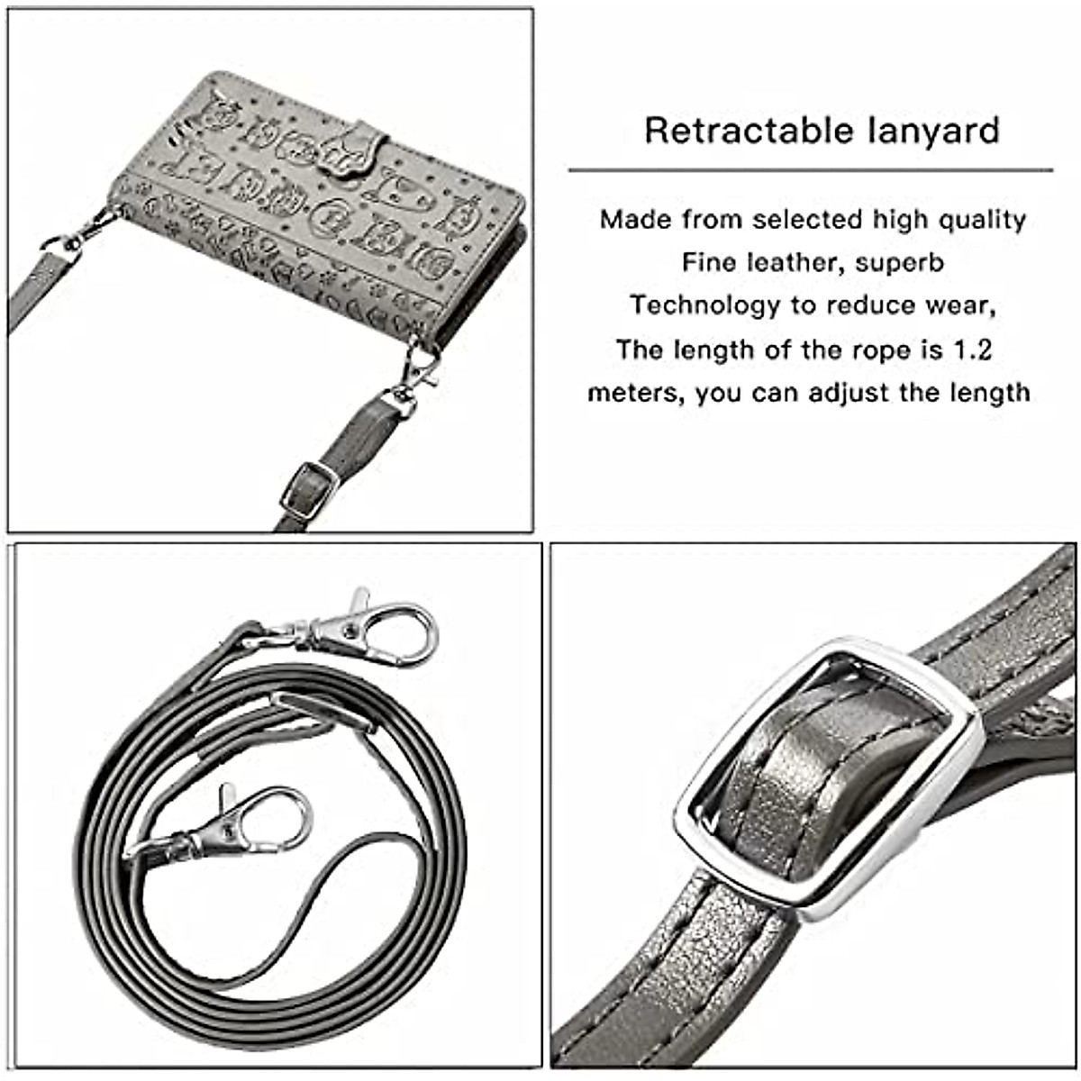 Futanwei Crossbody Lanyard Case for TCL 30 V 5G, TCL 30 V 5G Flip Case with Crossbody Strap Lanyard, [Magnetic Closure] Cute Cat & Dog Pattern Women's Wallet Case Cover with Card Holder, Grey