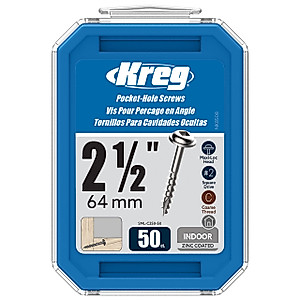 Kreg SML-C250-50 Zinc Pocket-Hole Screws, 2 1/2 Inch, #8 Coarse Thread, Maxi-Loc Head (50 Count)