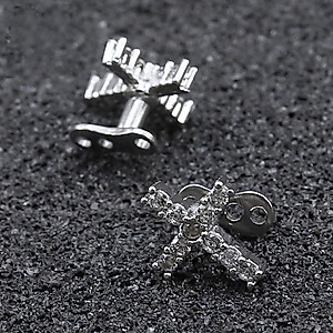Titanium Dermal Anchor Top Crystal Micro Surface Skin Piercing 16G - Fan - Cross