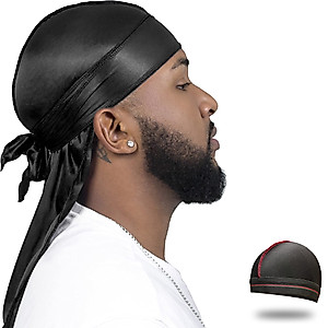 ForceWave Silky Durag for Men Wave Cap Satin Dorag for Men Women 360 Wave Black