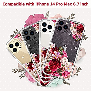 ACKETBOX for iPhone 14 Pro Max Case with Screen Protector + Camera Lens Protector and Ring Bracket，PC Back Case + Front Cover and TPU Phone Case Cover for iPhone 14 Pro Max (Flowers)