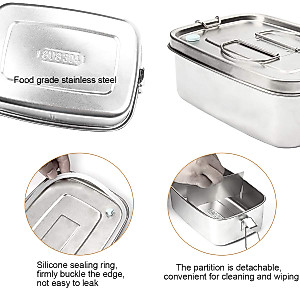 TargetEvo Stainless Steel Bento Lunch Box 1500ml, Leakproof Metal Food Container for Kids and Adults, With Removable Dividers, Dishwasher Safe