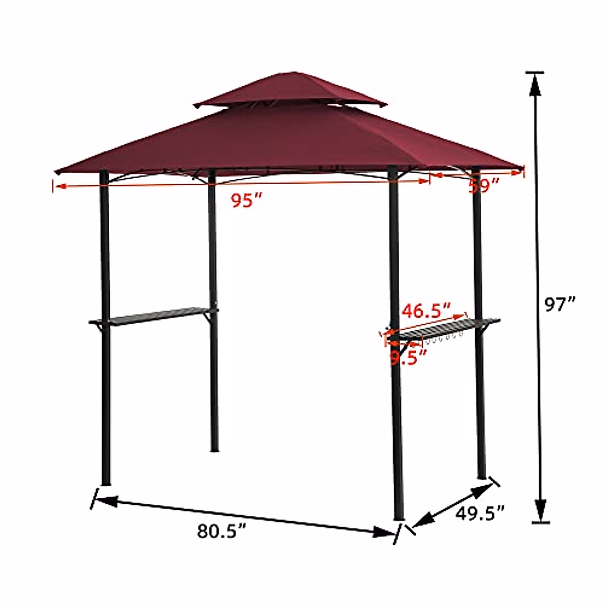 Grill Gazebo,8 x 5 Ft Outdoor Shelter Tent,Double Tier Soft Top Canopy and Steel Frame with Hook and Bar Counters (Burgundy)