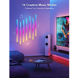 Govee Glide RGBIC Wall Lights, Music Wall Lights Works with Alexa and Google Assistant, Smart LED Light Bars for Bedroom, Living Room, Gaming Room, Party, Music Sync, 7 Panels Set (2 Sections/Panel)