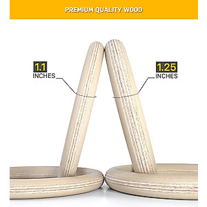 Double Circle 1.25 Inch Wood Gymnastics Rings for Bodyweight Training - Home Gym Workouts and Olympic Exercises - Slip Resistant Grip Strength - 32mm (Rings Only)