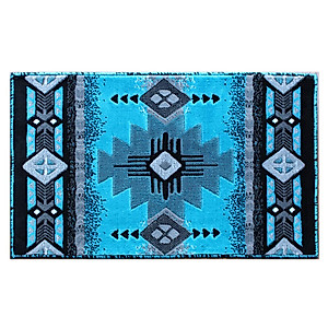 Masada Rugs, Southwest Native American Design Turquoise Area Rug (24 Inch X 40 Inch Mat)